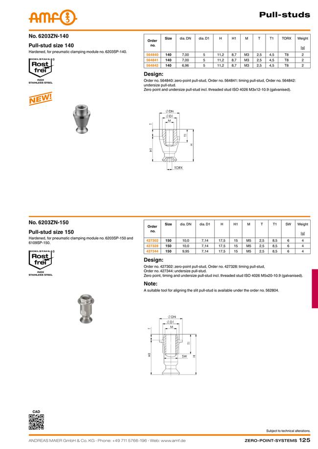Pull-Stud Size 140, 6203ZN-140 from AMF | MISUMI