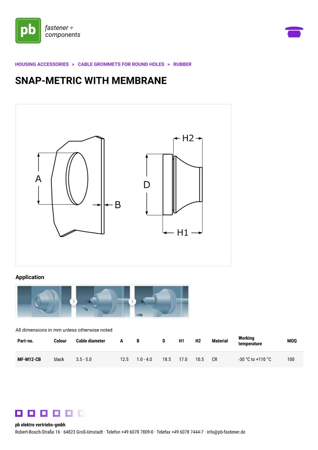 MF-M12-EB | SNAP-METRIC WITH MEMBRANE / EPDM, Silicone, CR / Black ...