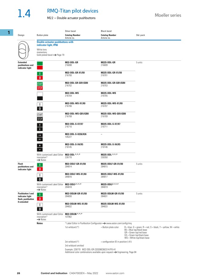 M22-DDLF-GR-X1/X0 | Double actuator pushbutton from EATON | MISUMI