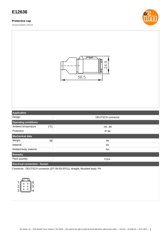 Tapa protectora from IFM ELECTRONIC | MISUMI