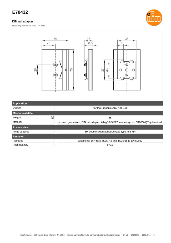Adaptador de carril DIN from IFM ELECTRONIC | MISUMI