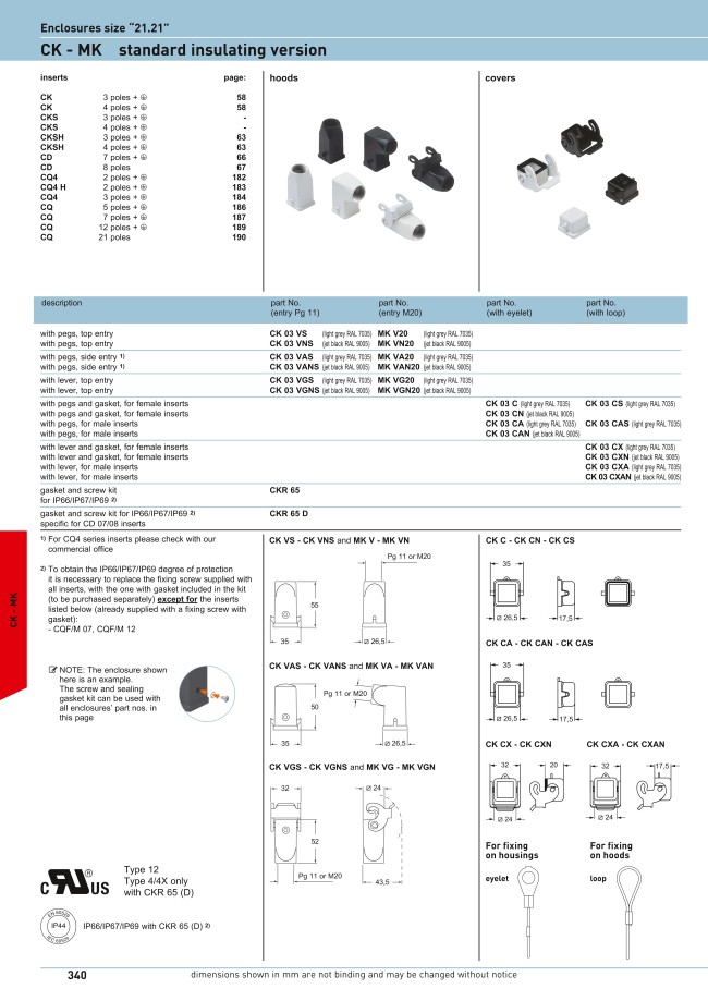 CK / CKS Small Screw Type and Spring Type 10A / 250 V Insert from ILME ...