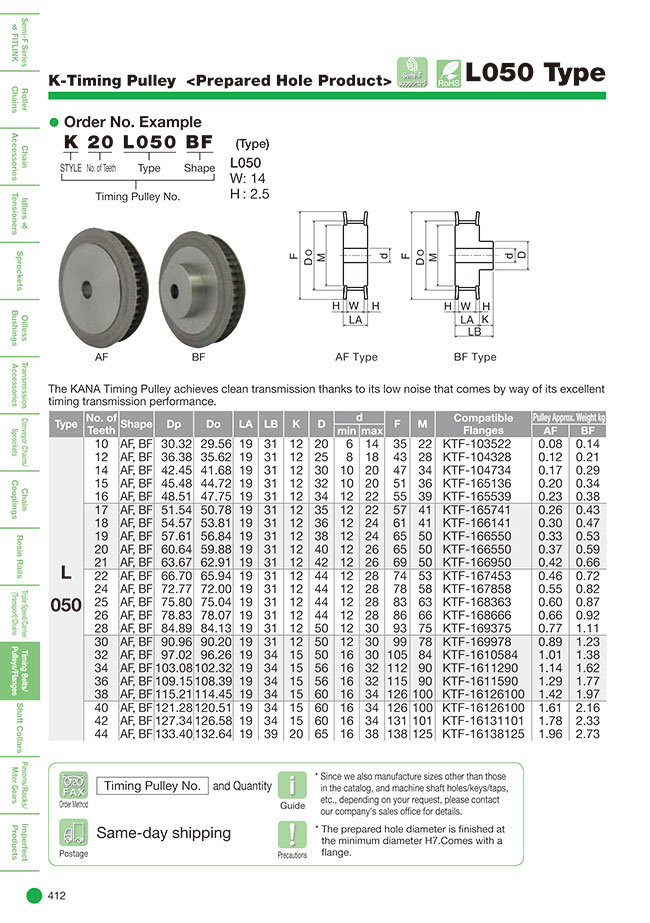 Timing belt pulleys L with flanged pulley steel L050 L075 L100 from KATAYAMA CHAIN MISUMI