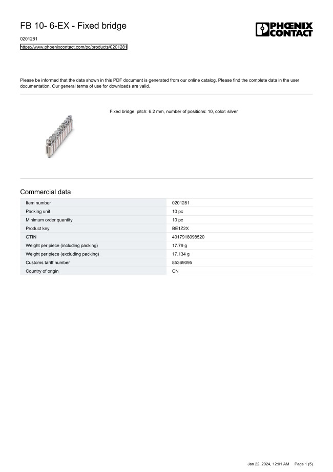 Puente fijo FB 10-6-EX from PHOENIX CONTACT | MISUMI