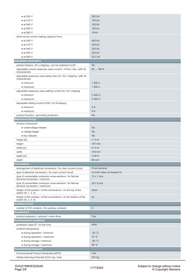 Disyuntor 3VA2 IEC bastidor 250 clase de poder de corte L from SIEMENS ...